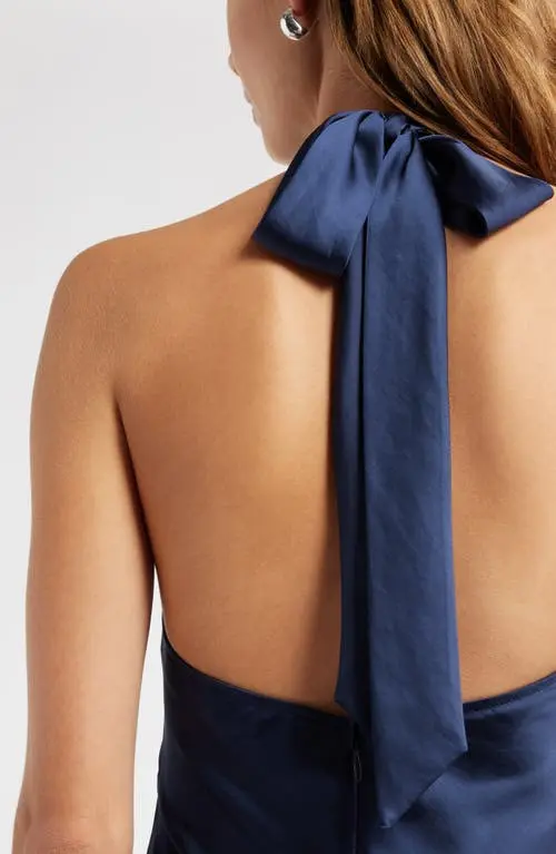 OPEN EDIT Sleeveless Satin Halter Maxi Dress - Navy Iris