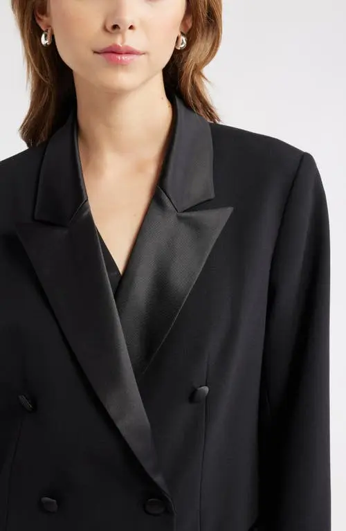 OPEN EDIT Double Breasted Blazer With Satin Trim