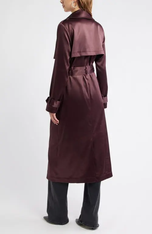 OPEN EDIT Belted Satin Trench Jacket - Burgundy Fudge