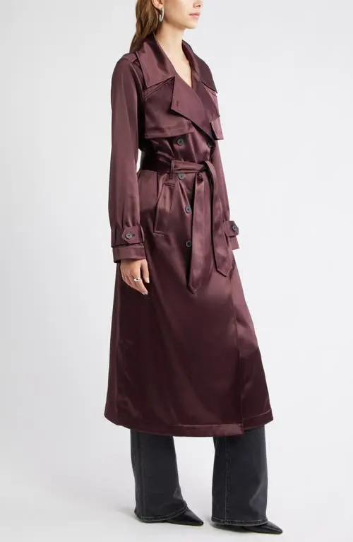 OPEN EDIT Belted Satin Trench Jacket - Burgundy Fudge