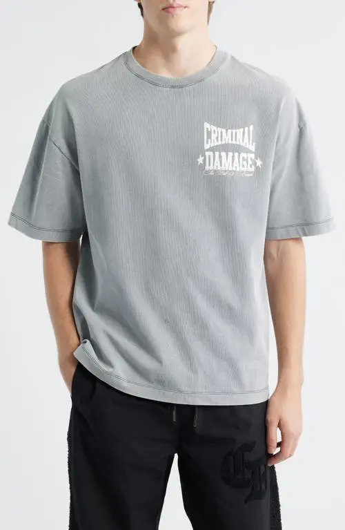 CRIMINAL DAMAGE Logo Graphic T-shirt - Washed Grey
