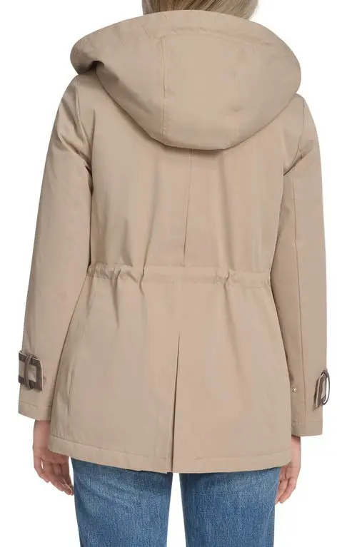 Cole Haan Hooded Water Resistant Insulated Raincoat - Sand