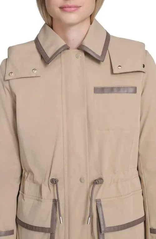 Cole Haan Hooded Water Resistant Insulated Raincoat - Sand