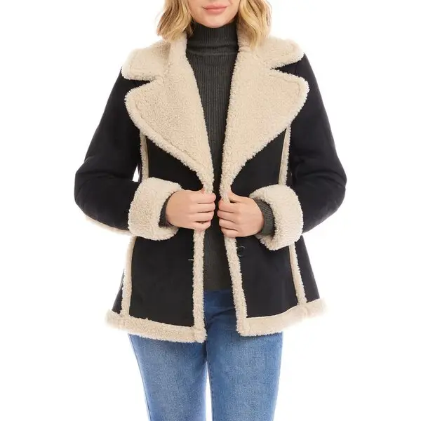 Karen Kane Faux Suede Jacket With Faux Shearling Trim