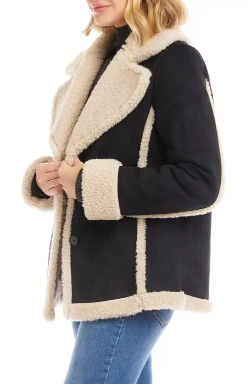 Karen Kane Faux Suede Jacket With Faux Shearling Trim