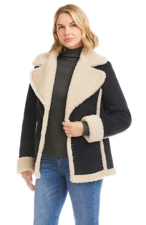 Karen Kane Faux Suede Jacket With Faux Shearling Trim