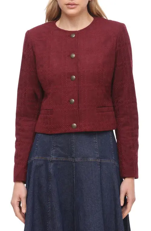 Bagatelle Faux Suede Cropped Jacket - Berry