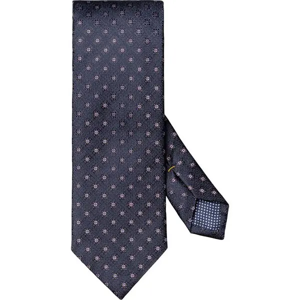 Eton Medallion Pattern Italian Silk Tie - Navy