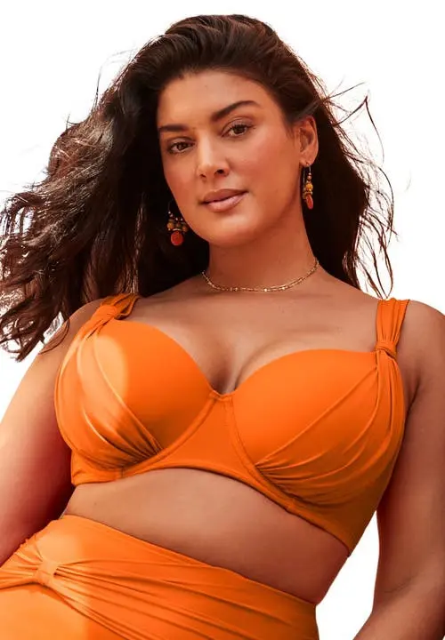 SWIMSUITS FOR ALL Bra Sized Drape Front Underwire Bikini Top - Papaya