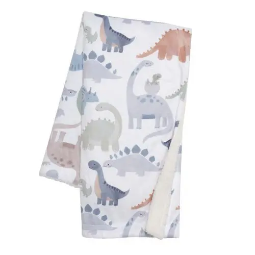LAMBS & IVY Dino-might Ultra-soft Fleece Watercolor Dinosaur Baby Blanket - White