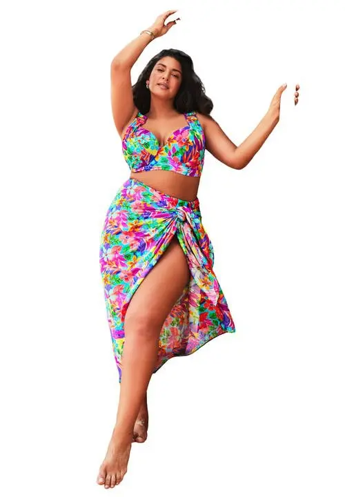SWIMSUITS FOR ALL Lightweight Adjustable Sarong Wrap Skirt Cover Up - La Dolce Floral