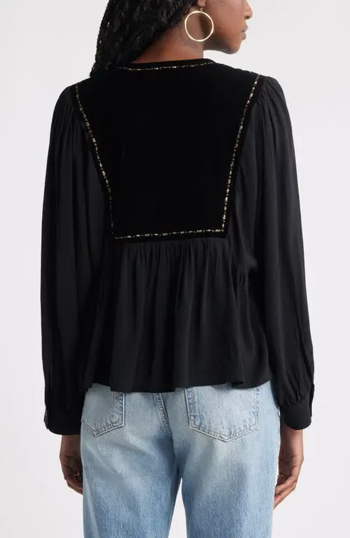 Treasure & Bond Metallic Embroidered Split Neck Top
