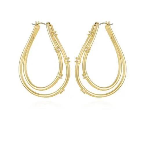 Vince Camuto Teardrop Hoop Earrings With Stone Accents - 14k Gold Plated