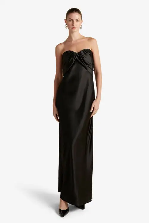 Marina Moscone Satin Draped Bustier Dress - Black