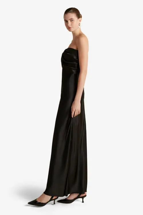 Marina Moscone Satin Draped Bustier Dress - Black