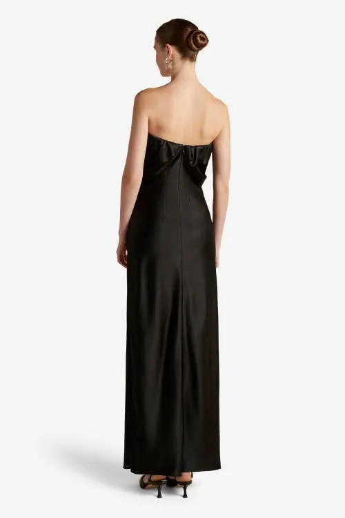 Marina Moscone Satin Draped Bustier Dress - Black