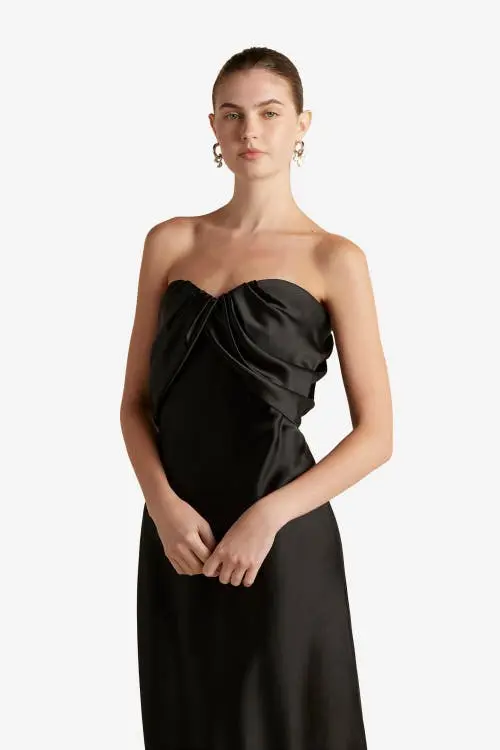 Marina Moscone Satin Draped Bustier Dress - Black
