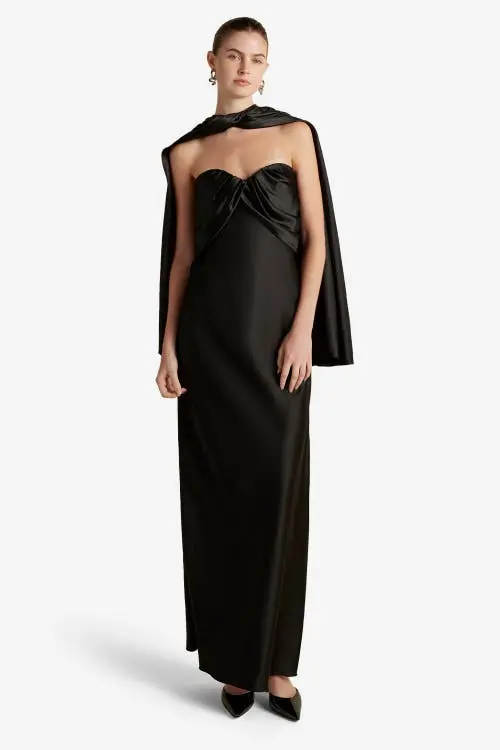Marina Moscone Satin Draped Bustier Dress - Black