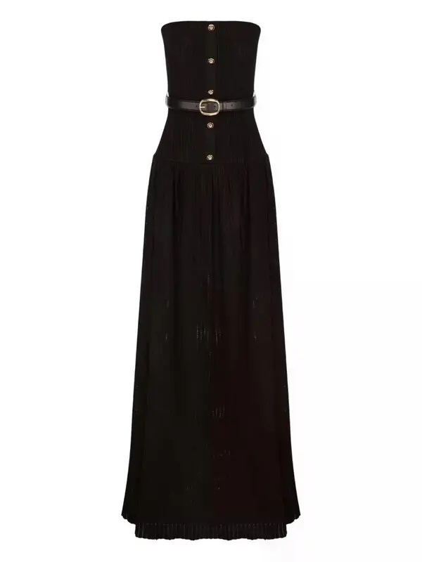 SELF-PORTRAIT Bandeau Belted Knit Maxi Dress - Black