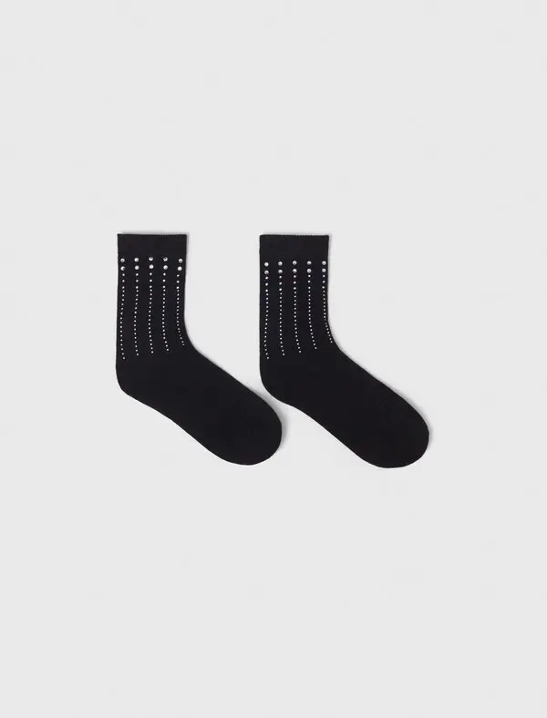 Maje Cotton Socks With Rhinestone Detail - Black