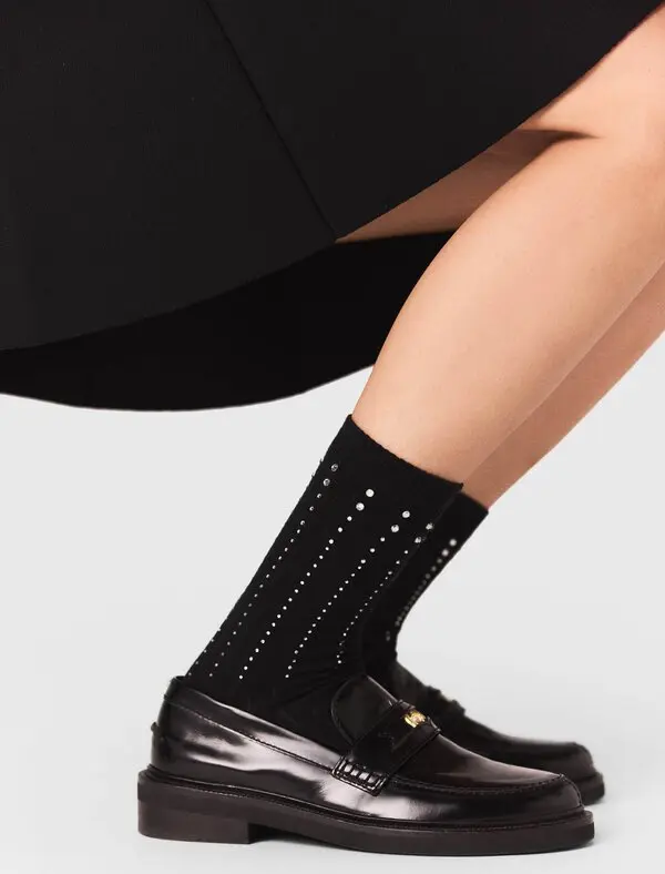 Maje Cotton Socks With Rhinestone Detail - Black