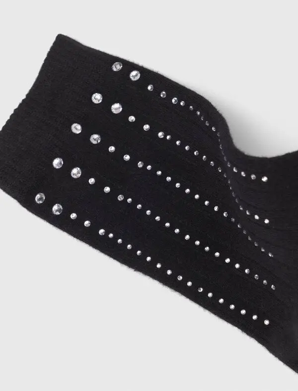 Maje Cotton Socks With Rhinestone Detail - Black