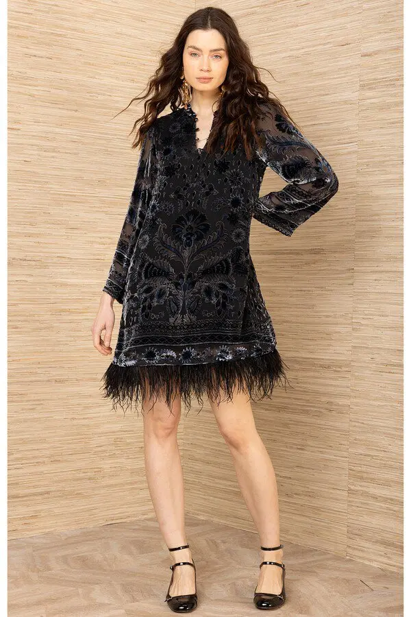 Deborah Velvet Burnout Dress Black / XS