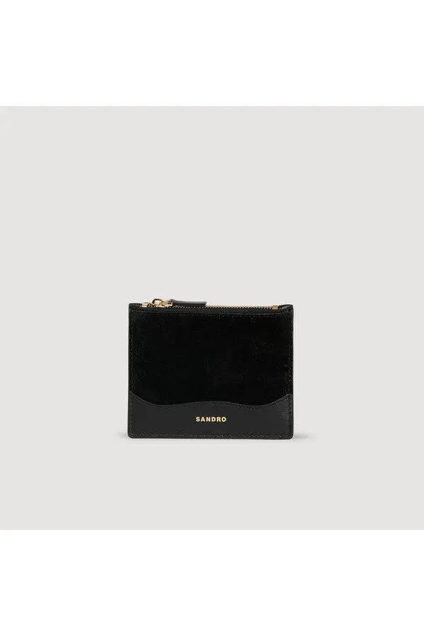 Sandro Leather And Suede Cardholder - Black