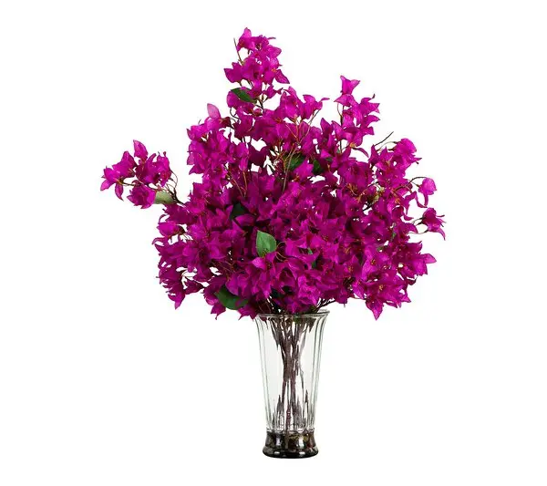 NEARLY NATURAL 30' Bougainvillea Arrangement In Glass Vase - One-color