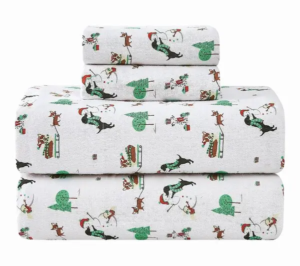 TRULY SOFT Holiday Dogs Twin Flannel Sheet Set