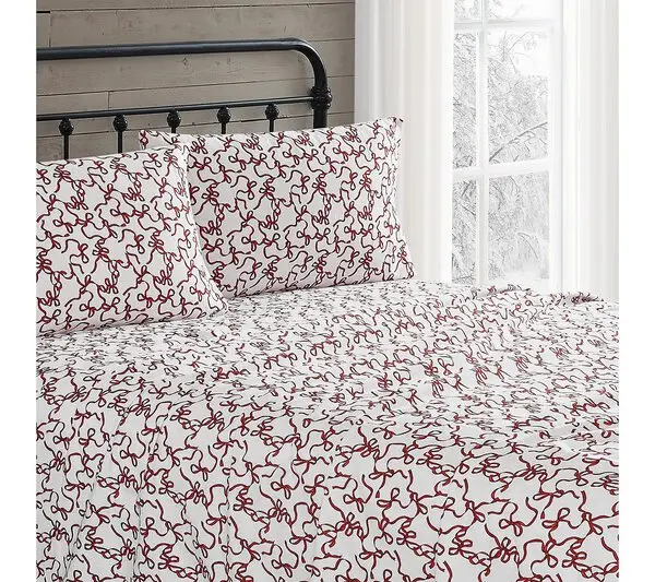 TRULY SOFT Ribbon And Bows Queen Flannel Sheet Set