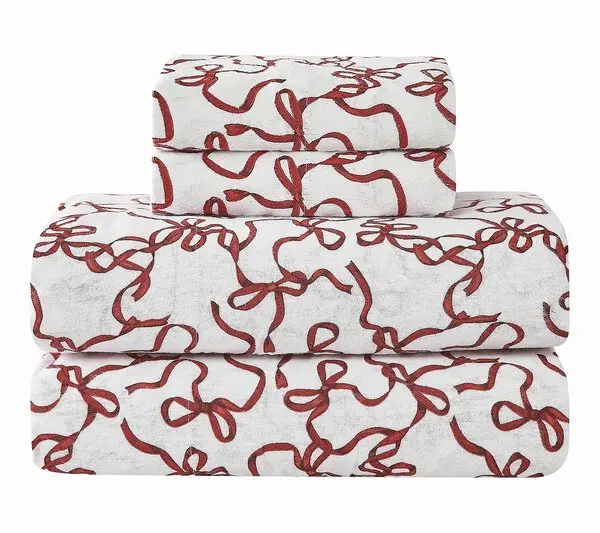 TRULY SOFT Ribbon And Bows Queen Flannel Sheet Set