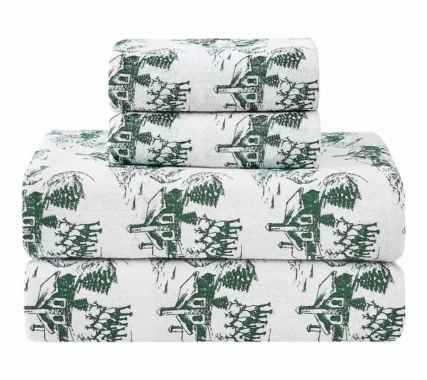 TRULY SOFT Festive Cottage Toile Full Flannel S Heet Set