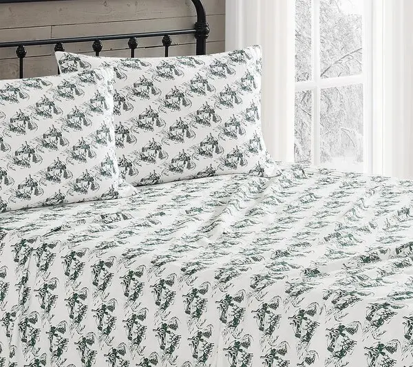 TRULY SOFT Festive Cottage Toile Queen Flannel Sheet Set