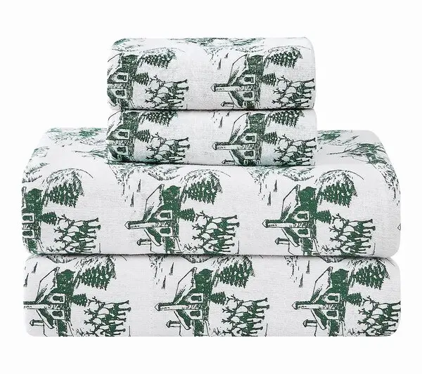 TRULY SOFT Festive Cottage Toile Queen Flannel Sheet Set