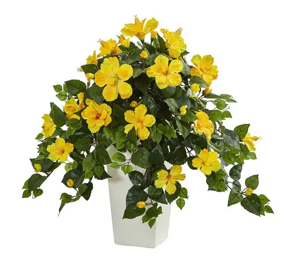 NEARLY NATURAL Hibiscus Artificial Plant In Tow Er Planter - One-color