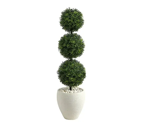 NEARLY NATURAL 3.5' Boxwood Triple Ball Topiary - One-color