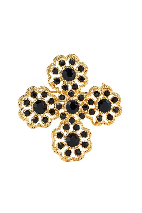 KENNETH JAY LANE Jet Flower Cluster Pin - Gold