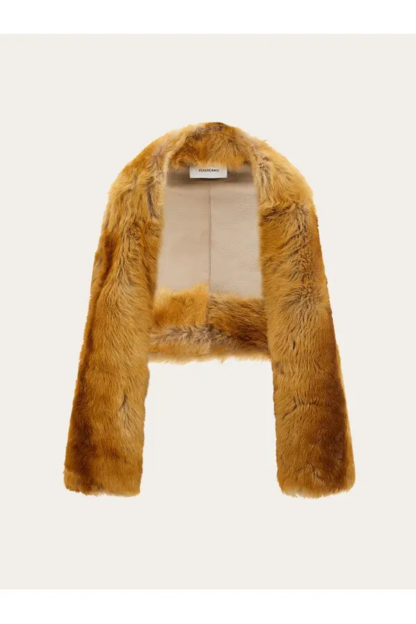 FERRAGAMO Shearling Bolero Coat - Gold