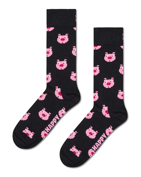 Happy Socks Pig Crew Socks - Black