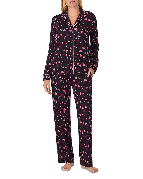 Kate Spade New York Printed Long Pajama Set - Heart Swirl Multi