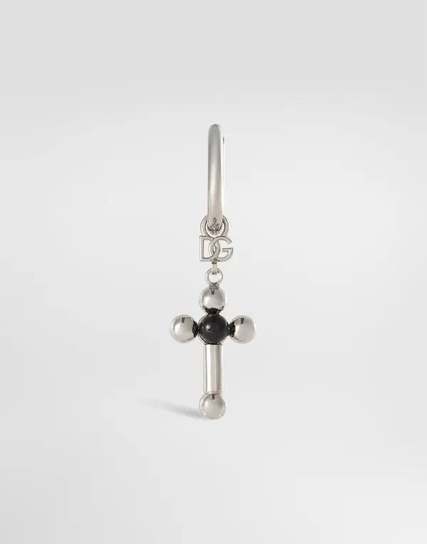 Dolce & Gabbana Creole Single Earring With Pin And Cross - Silver