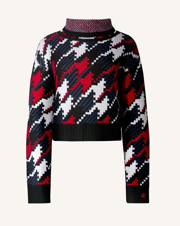 Perfect Moment Merino Wool Turtleneck Sweater - Houndstooth