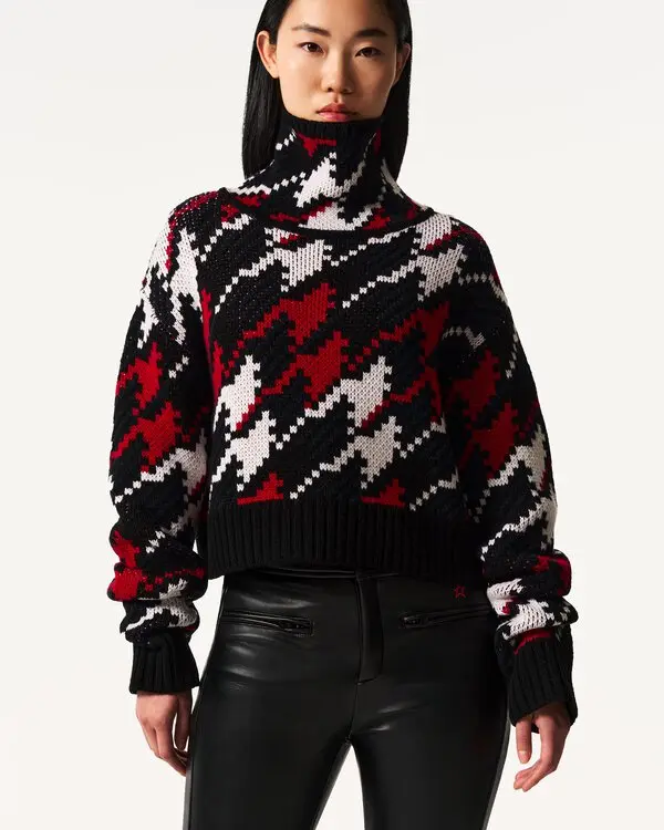 Perfect Moment Merino Wool Turtleneck Sweater - Houndstooth