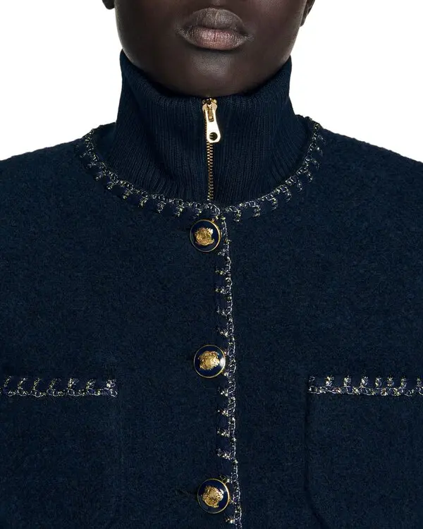 Sandro Tweed Jacket - Navy Blue