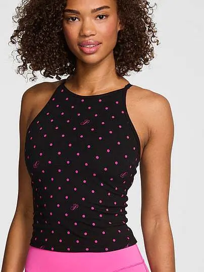 Pink All-day Cotton High-neck Bra Tank - Print