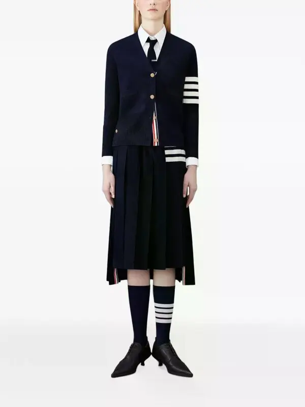 Thom Browne V-neck Cardigan With Signature Stripes - Blue