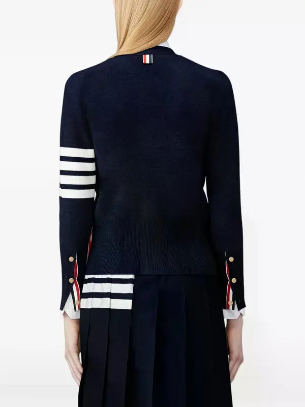 Thom Browne V-neck Cardigan With Signature Stripes - Blue