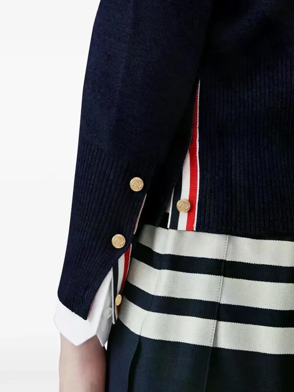 Thom Browne V-neck Cardigan With Signature Stripes - Blue