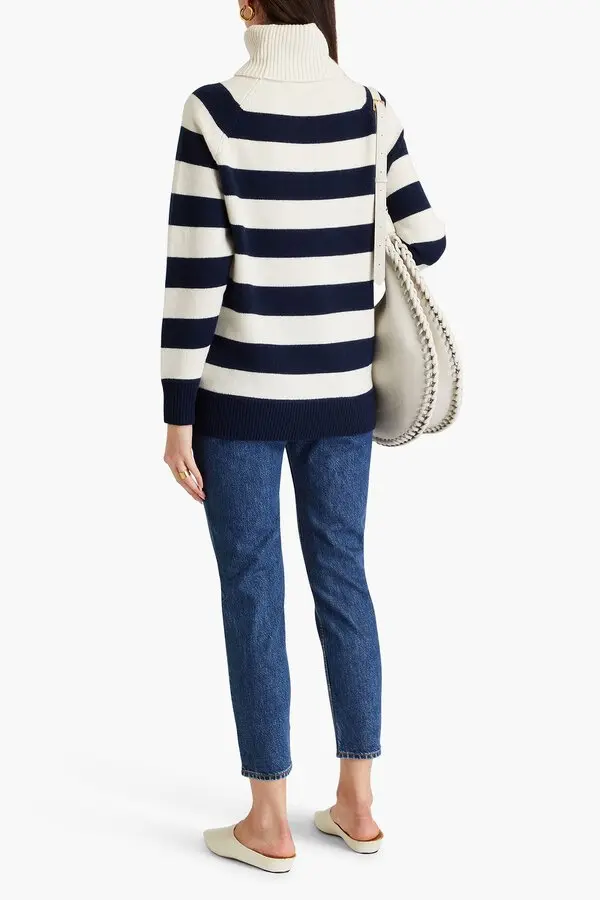 Zimmermann Striped Wool And Cashmere-blend Turtleneck Sweater - Navy